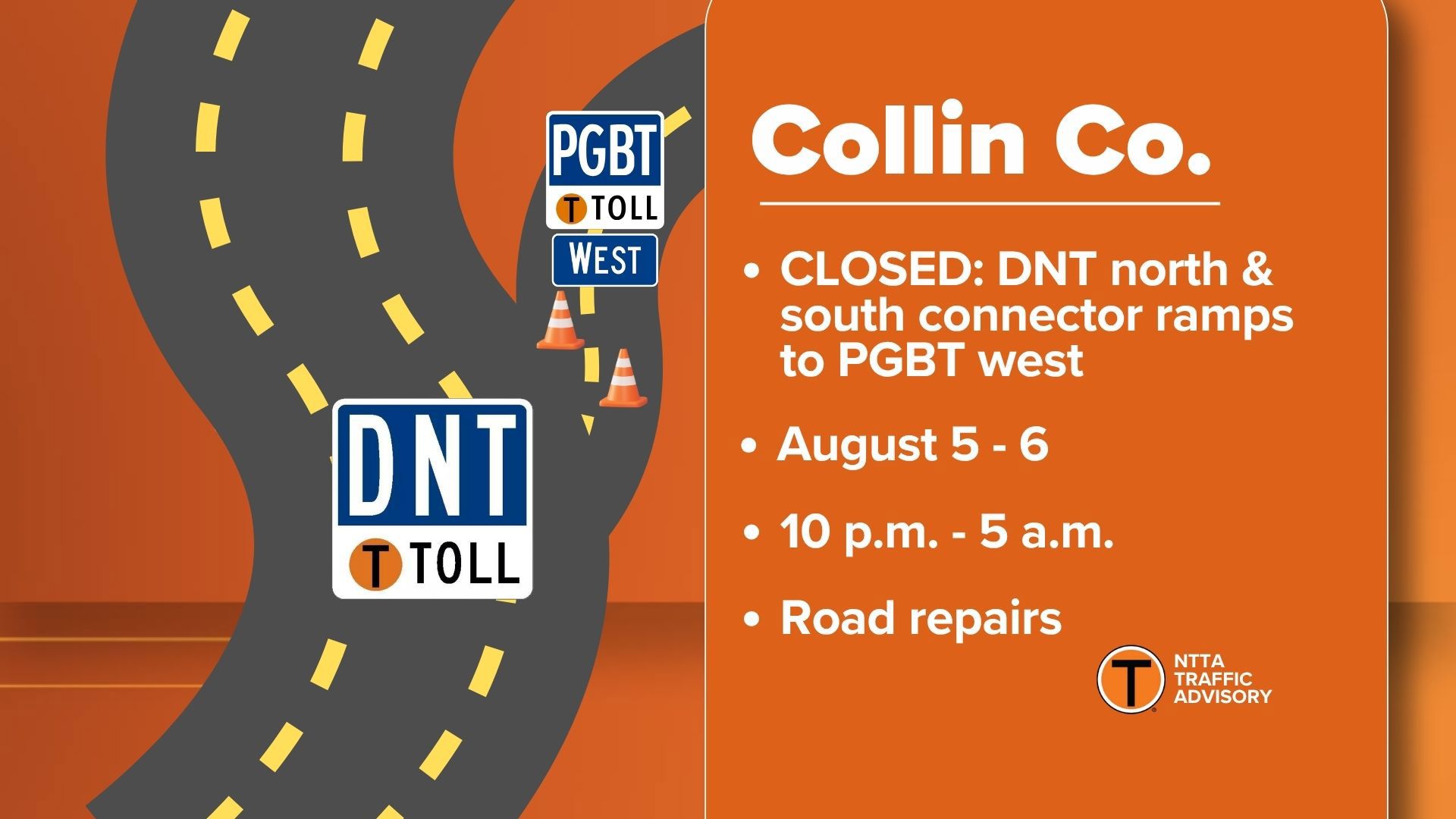 Traffic alert | DNT ramps to westbound PGBT to close overnight | wfaa.com