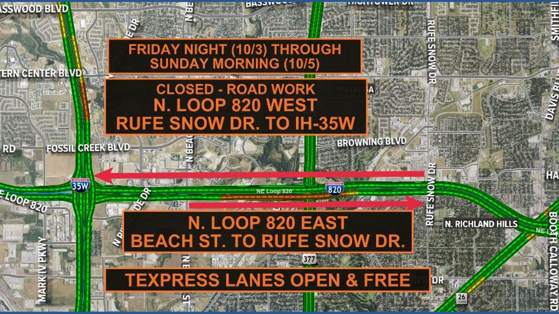 Tarrant County, Texas traffic road closures on Loop 820: What should ...