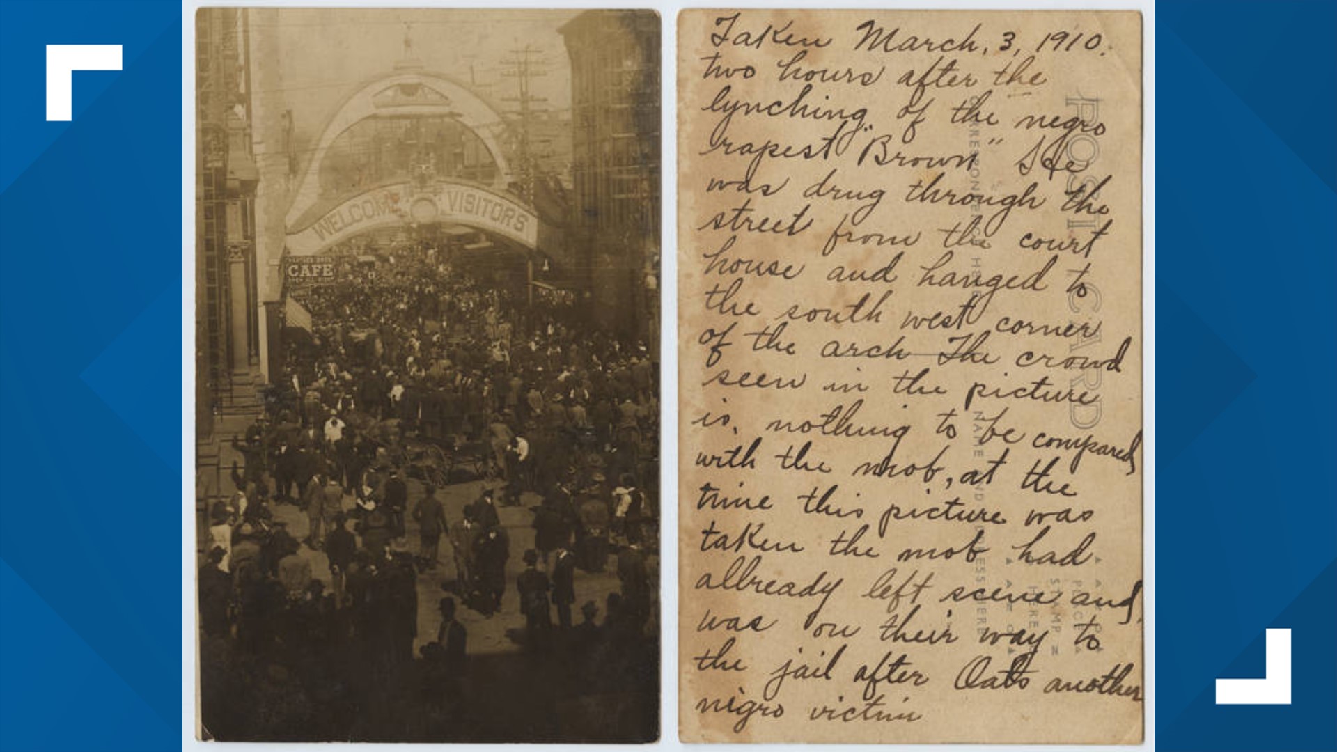 Postcards circulated of the 1910 lynching of Allen Brooks | wfaa.com