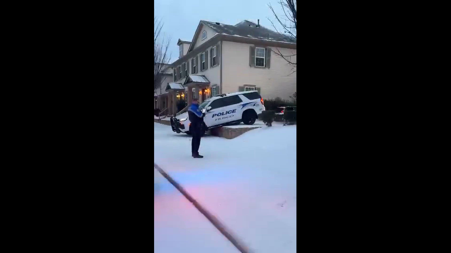 A Frisco police car slides off the road... WAY off the road. | wfaa.com