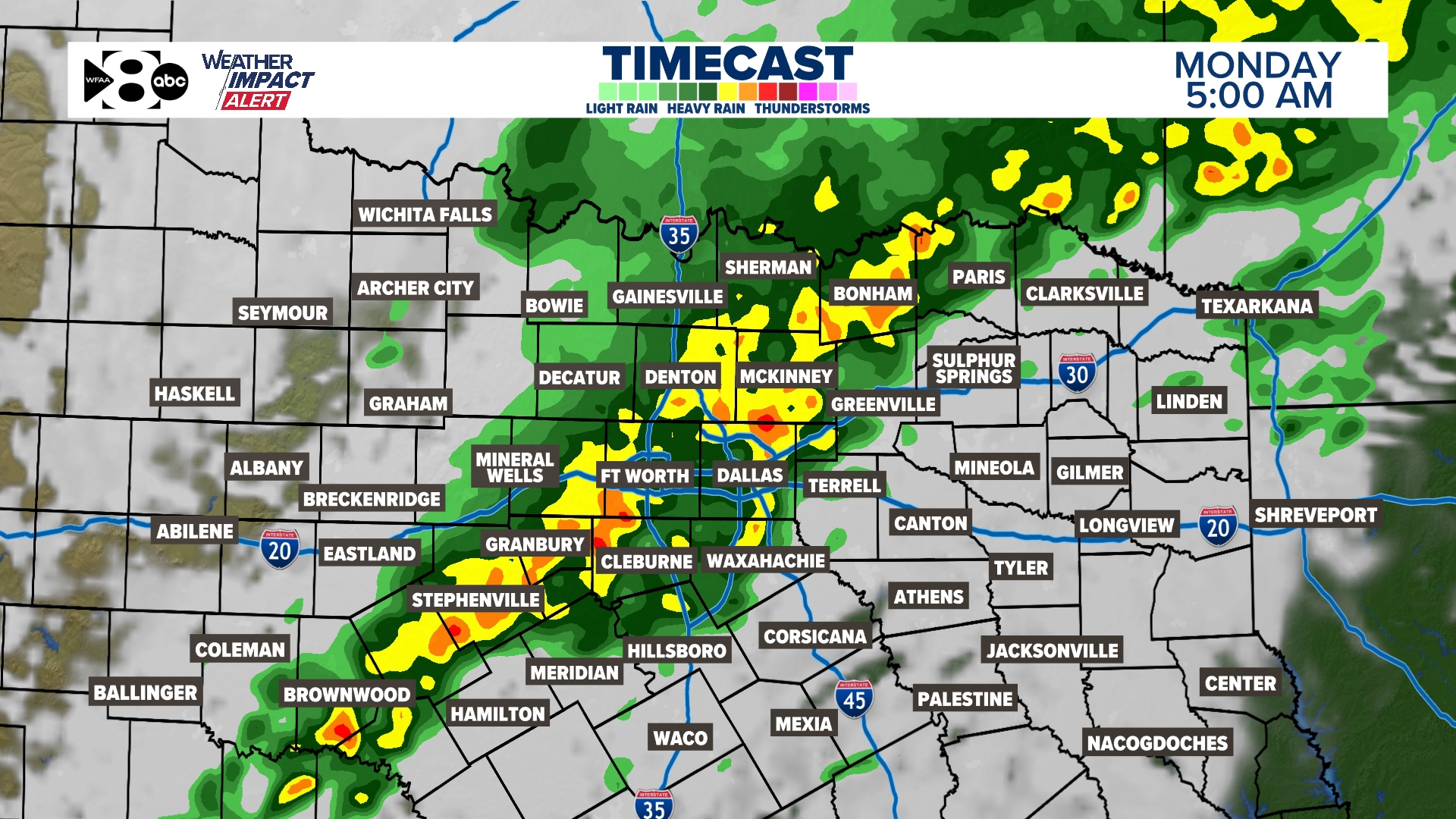 WFAA Weather Alert Day: More widespread, heavy rain throughout Monday ...