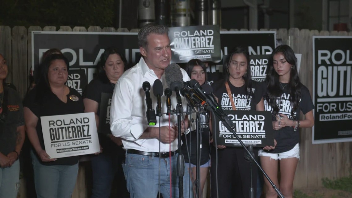 State Sen. Roland Gutierrez addresses supporters after Colin Allred ...