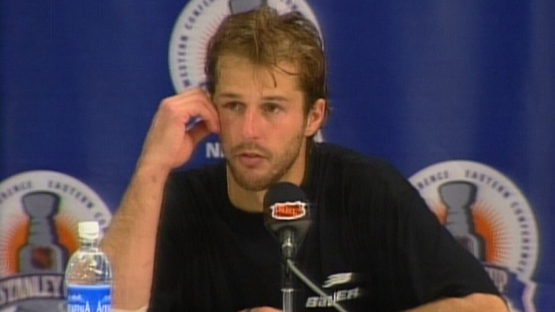 1999 Stanley Cup Final: Mike Modano speaks to the media following the ...
