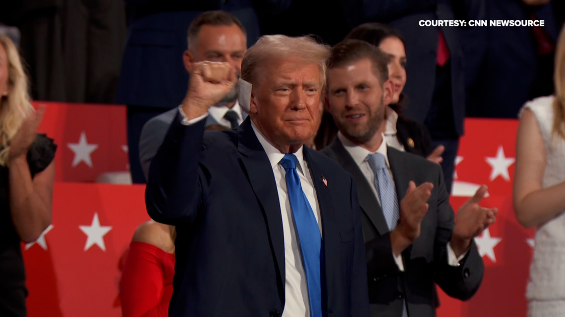 Donald Trump walks out with bandaged ear for day 2 of the RNC | wfaa.com