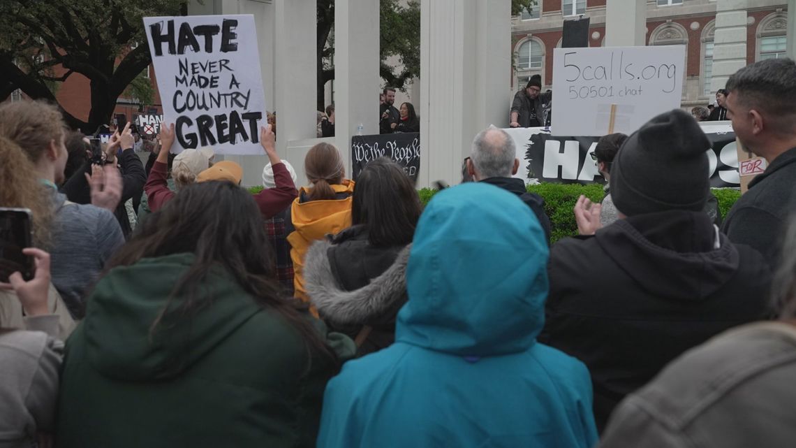 Hundreds gather in downtown Dallas for "Hands Off" protest | wfaa.com