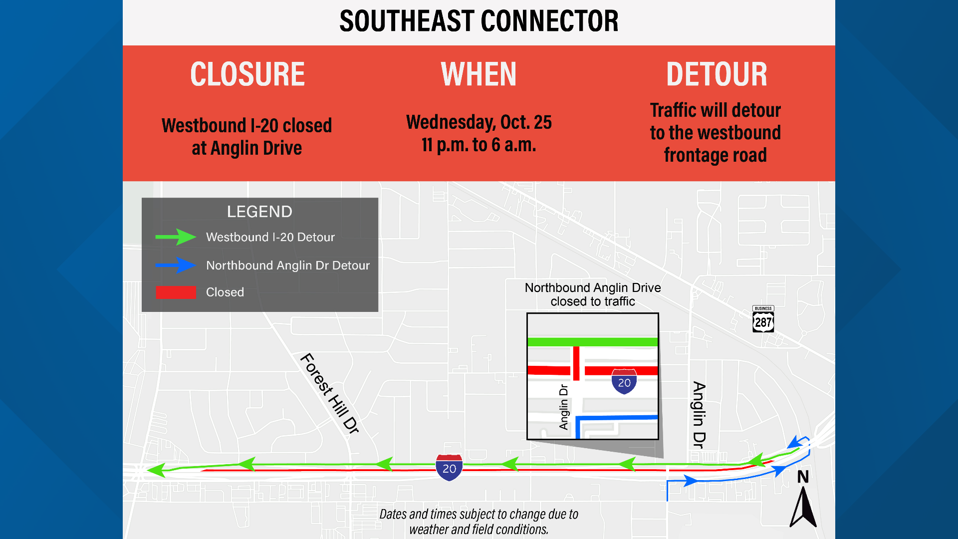 Forest Hill, Texas: I-20 closure Wednesday, October 25 | wfaa.com