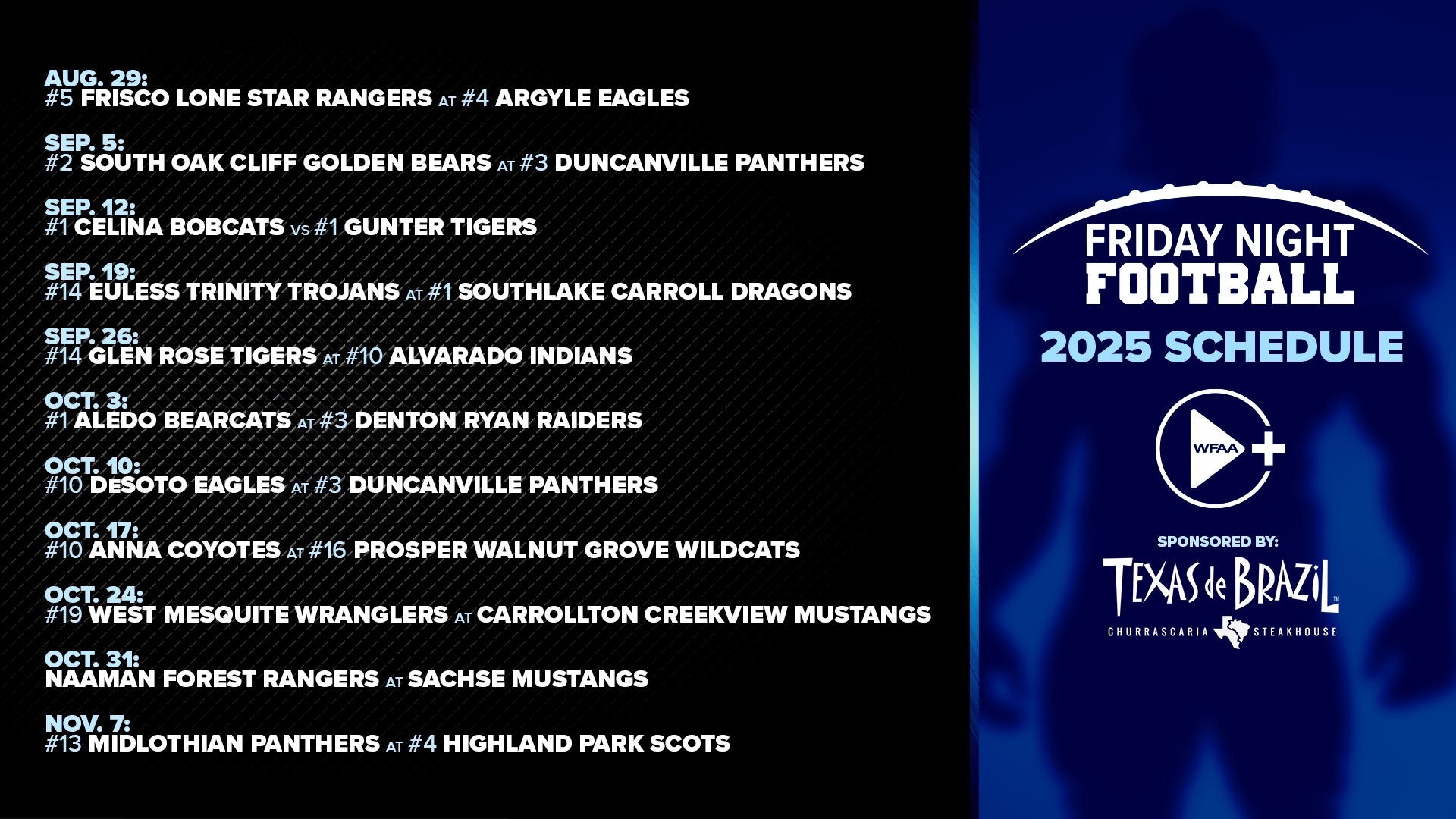 Friday Night Football: Full schedule of games to play on WFAA+ in 2025 ...