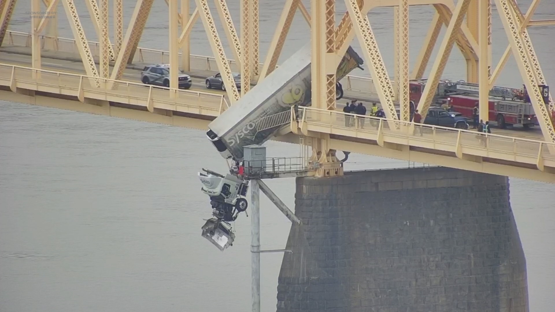 Semi truck driver dangles, rescued from Clark Memorial Bridge | wfaa.com