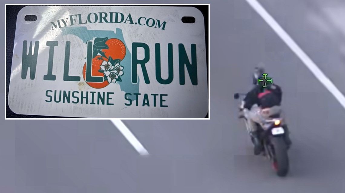 Motorcyclist arrested in Florida with 'WILL RUN' license plate | wfaa.com